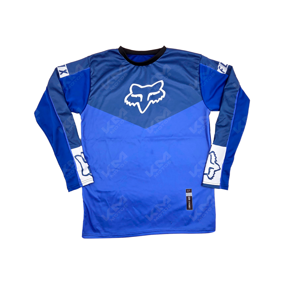 CAMISETA DEPORTIVA + DISENO FOX AZUL, NEGRO JD61 TALLA "L" – KMMOTOSHN
